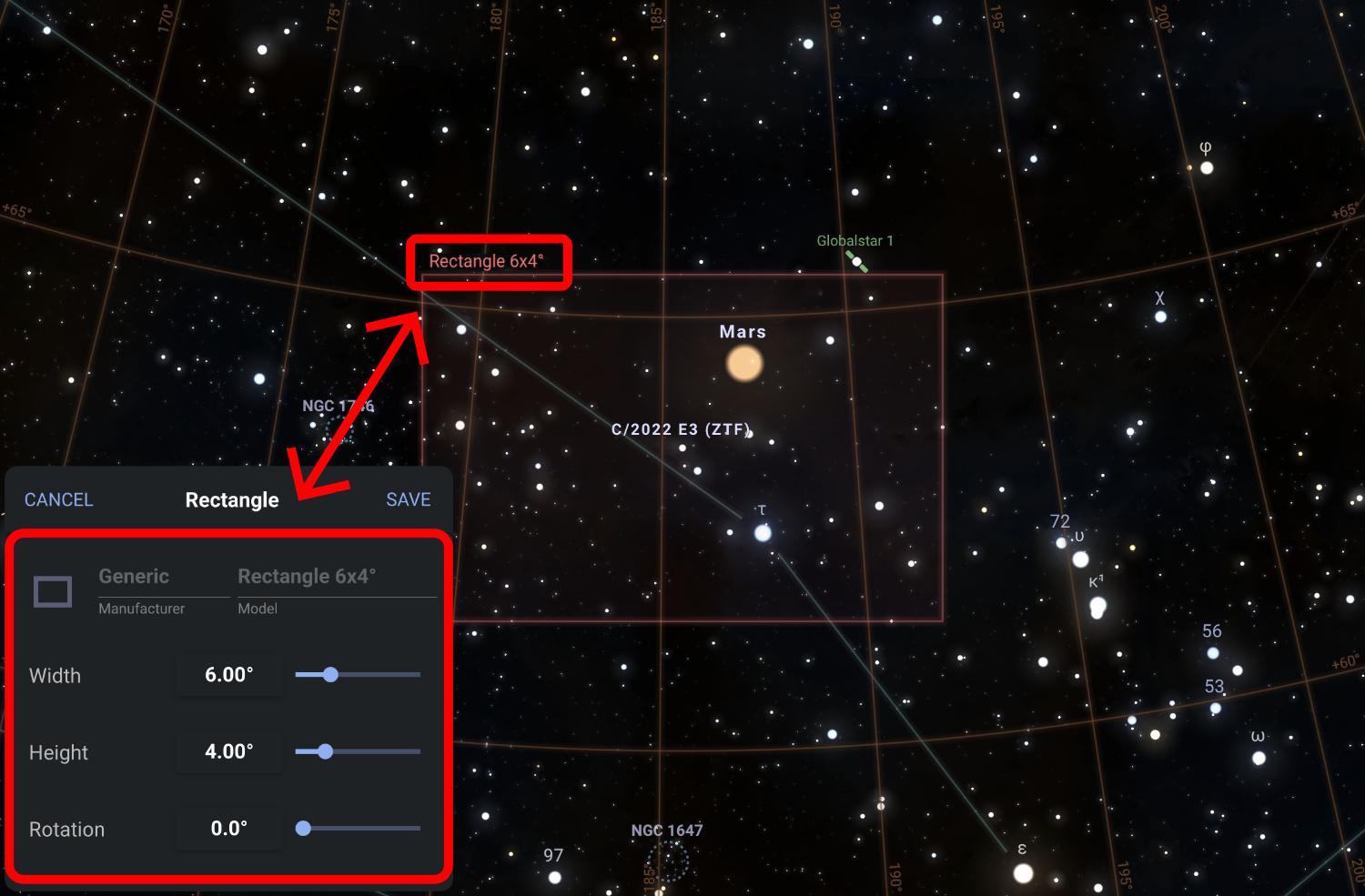 Tutorial: Stellarium Mobile PLUS FoV